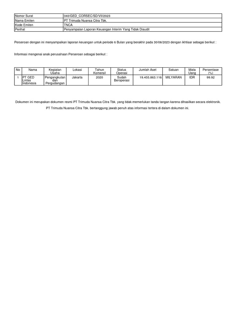 FinancialStatement 2023 II TNCA | PDF