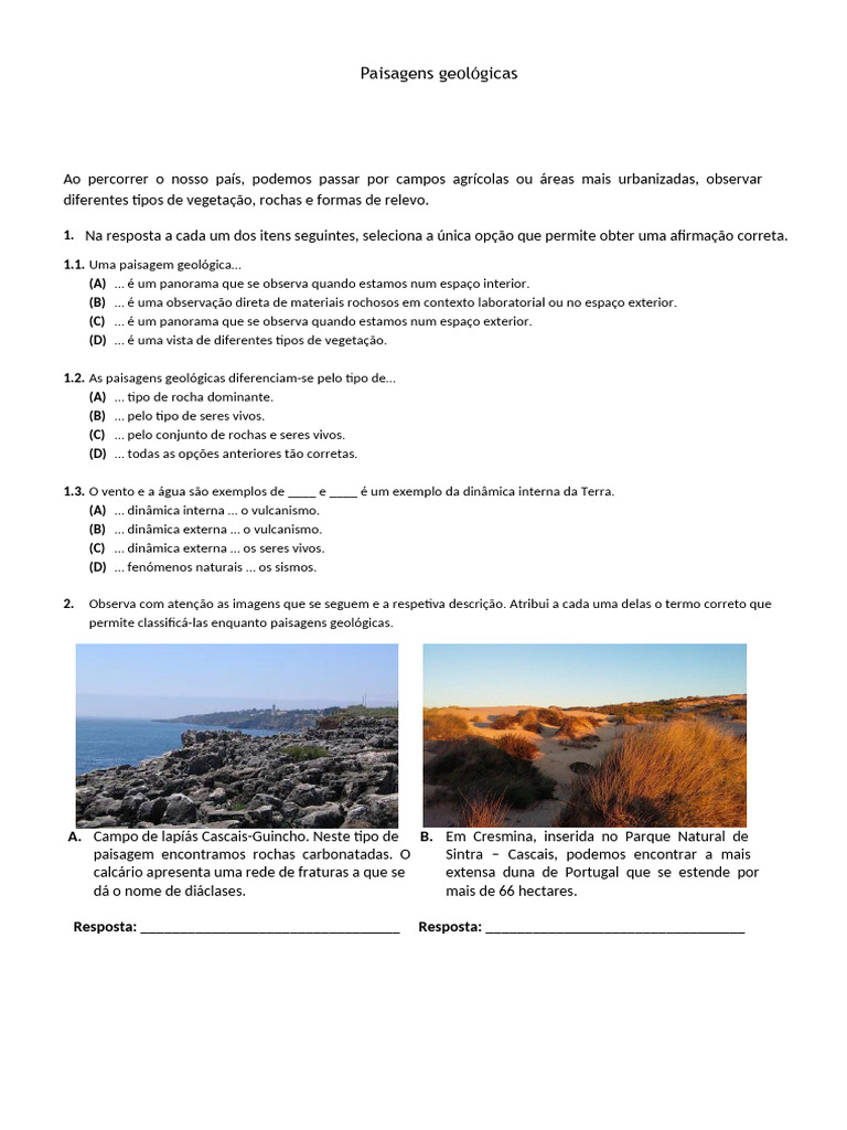 Questao Aula Ciencias 7 Ano Paisagens Geologicas | PDF