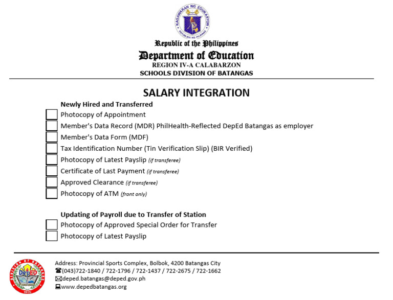 CHECKLIST SALARY INTEGRATION (A5) | PDF