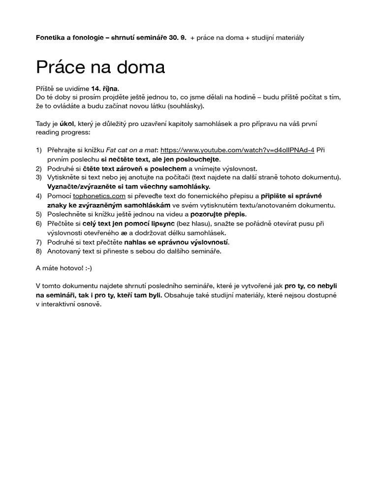 Fonetika A Fonologie - Shrnuti Seminare 30. 9. Prace Na Doma Studijni ...