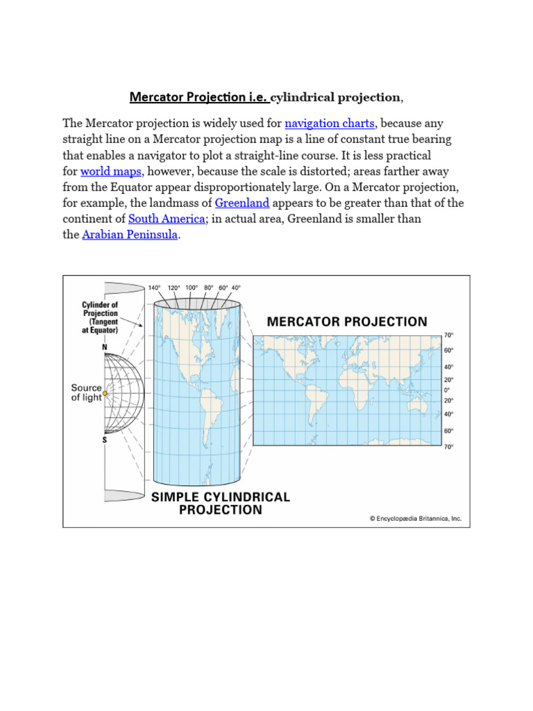 Mercator Projection Ie. Cylindrical Projection | PDF