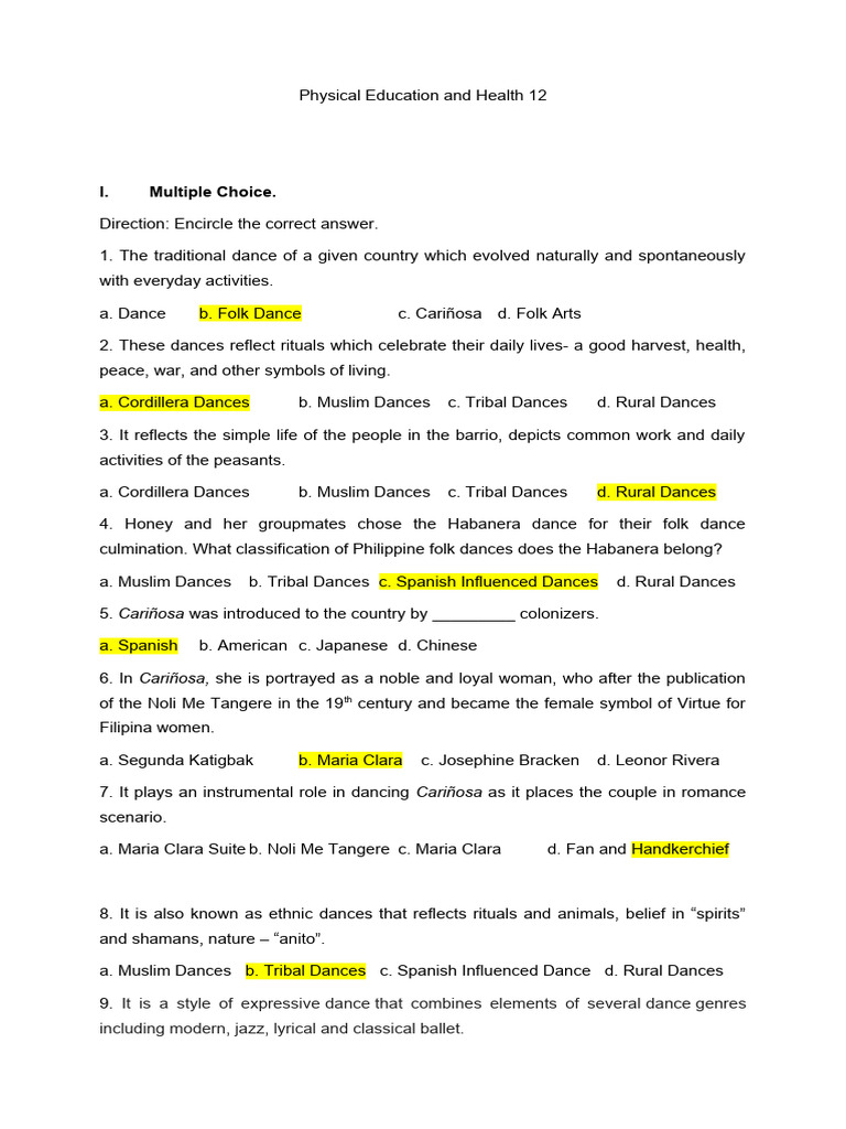 Grade 12 P e Exam Dances | PDF | Dances | Performing Arts