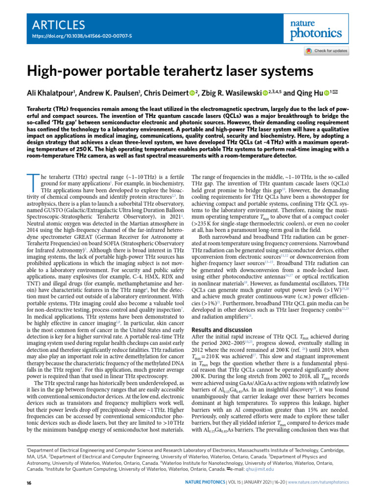 High-Power Portable THz Laser Systems | PDF