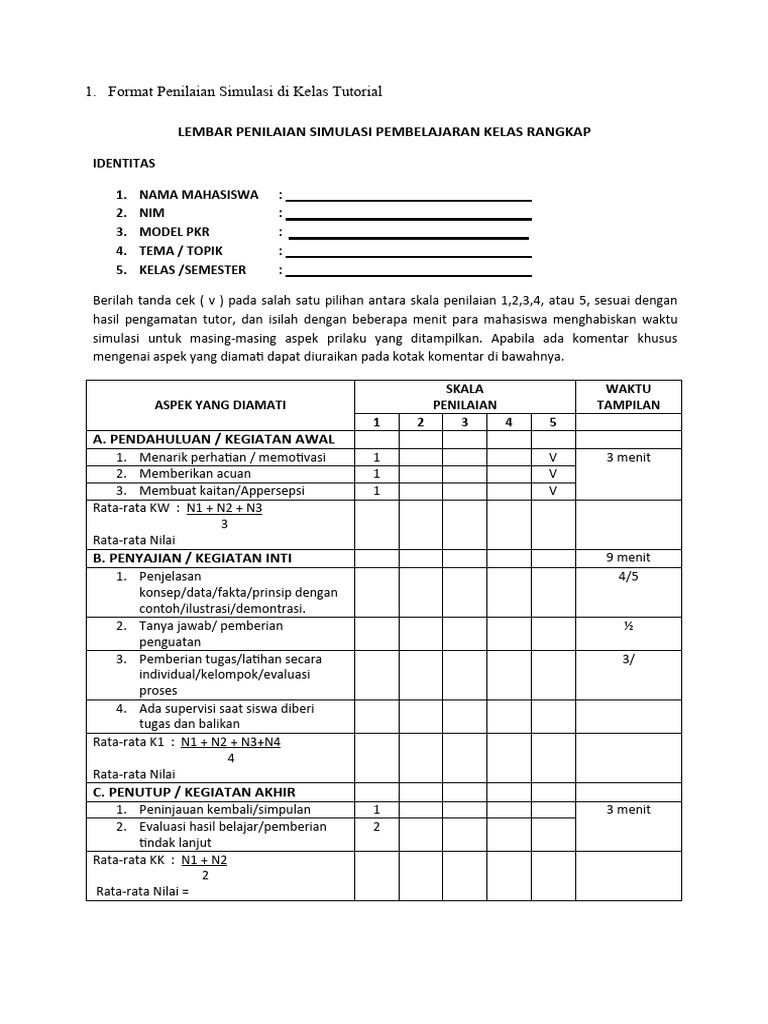 Format Penilaian Simulasi Di Kelas Tutorial | PDF