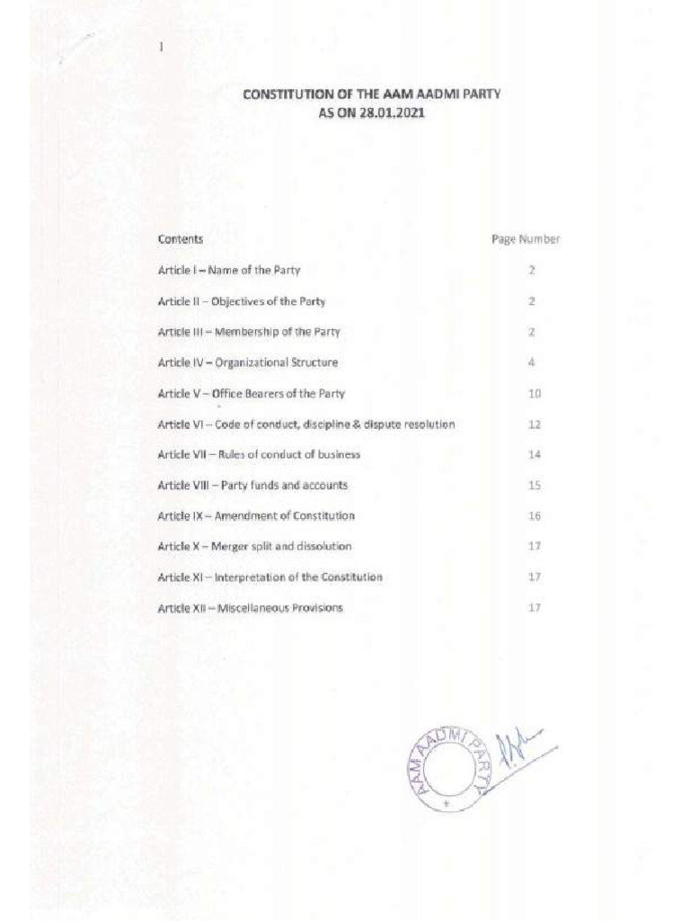 Aam Admi Party Party Constitution 2021 Pdf