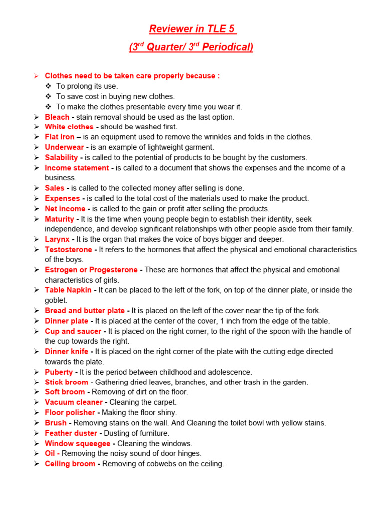 3PT Reviewer in TLE 5 | PDF | Sewing Machine | Clothing