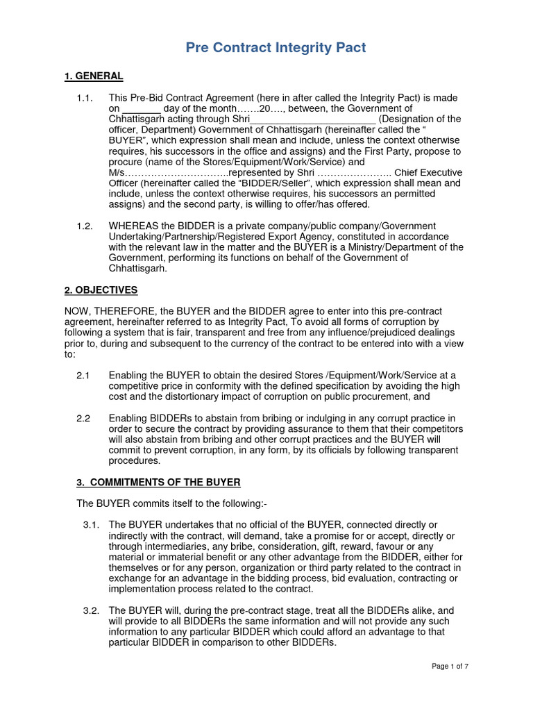 Pre Contract Integrity Pact | PDF | Procurement | Bribery