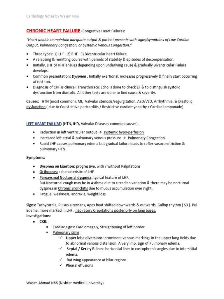 Cardiology Notes by Wasim Ahmad | PDF | Heart Failure | Myocardial ...