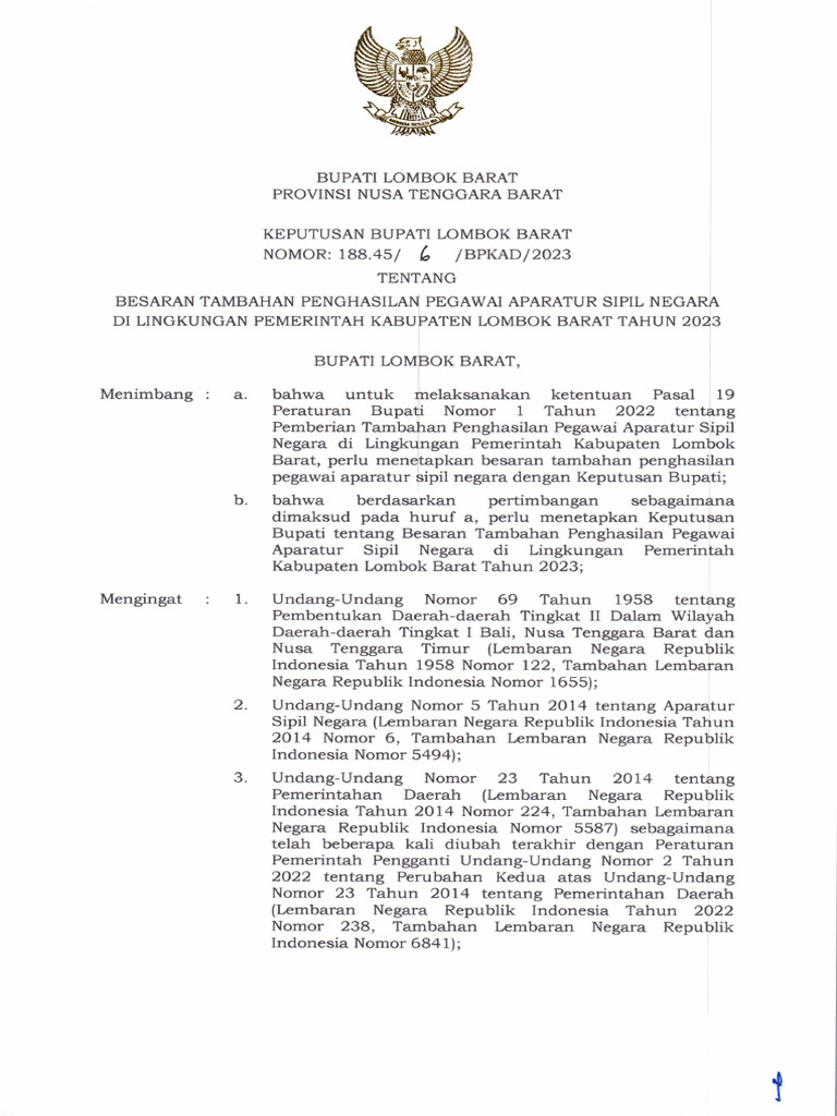 SK NO. 6 tAHUN 2023 BPKAD | PDF