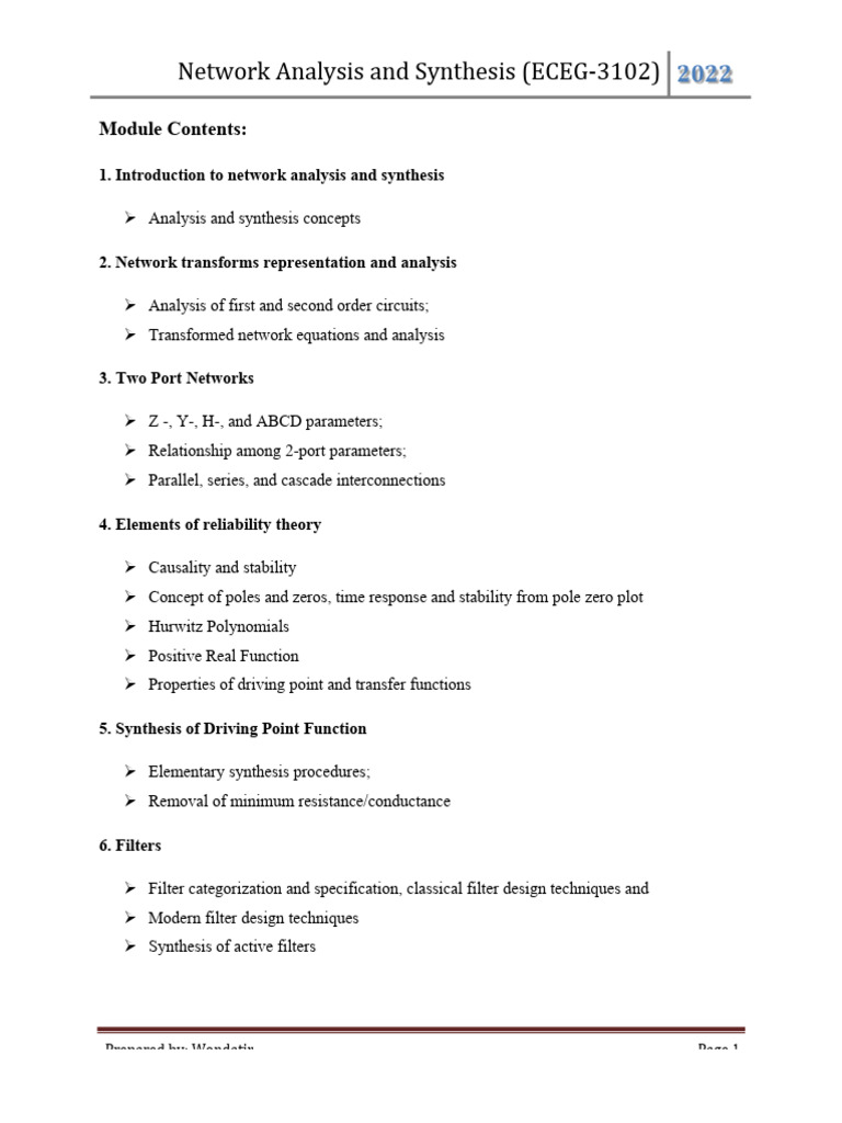 Network 111 | PDF | Network Analysis (Electrical Circuits) | Electrical Network