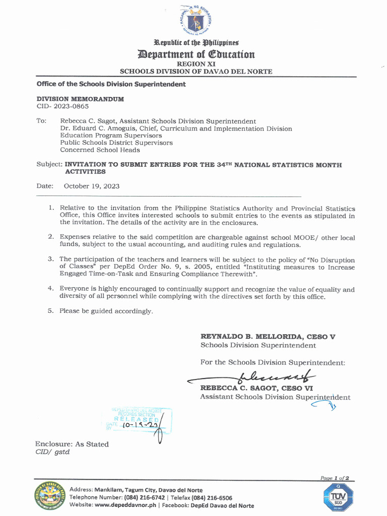 DM Cid 2023 0865 Invitation To Submit Entries For The 34TH National ...