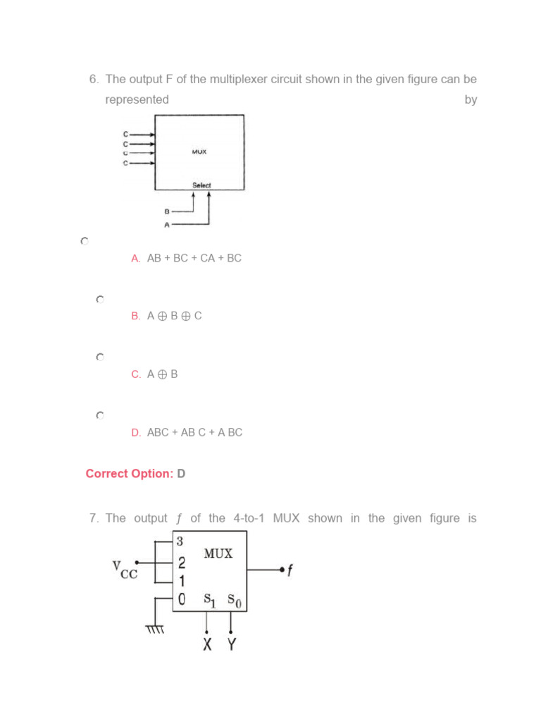 The Output F of The Multiplexer Circuit Shown in The Given Figure Can ...