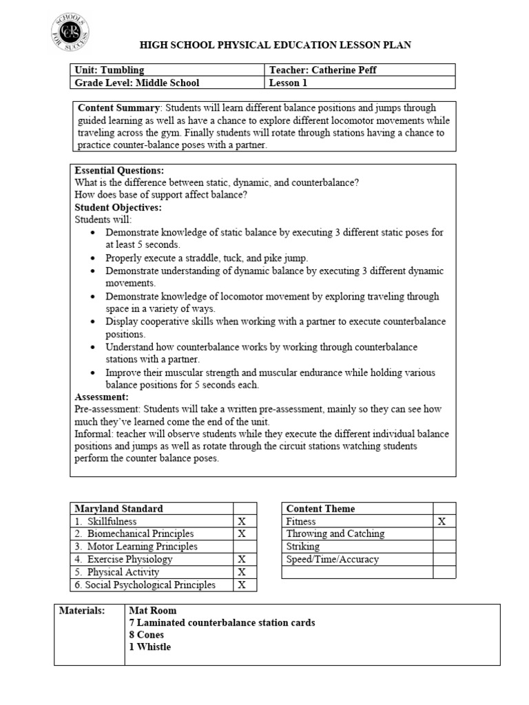 High School Physical Education Lesson Plan | PDF | Cognition ...