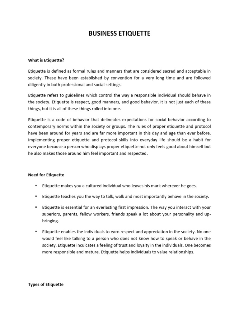 Business Etiquette Pdf Nonverbal Communication Etiquette 
