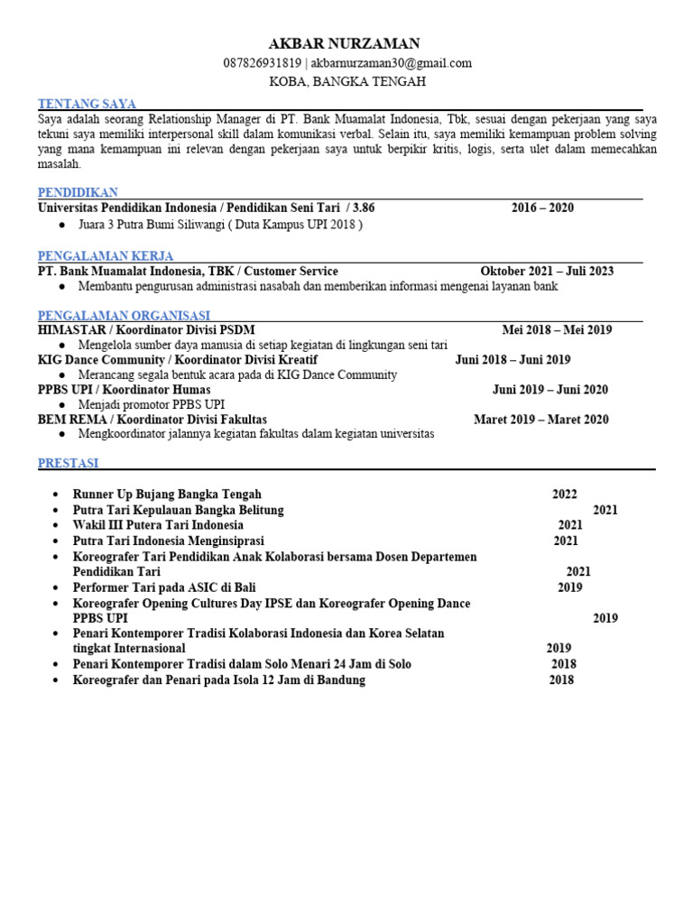 (B. Indonesia) Template CV Ats | PDF