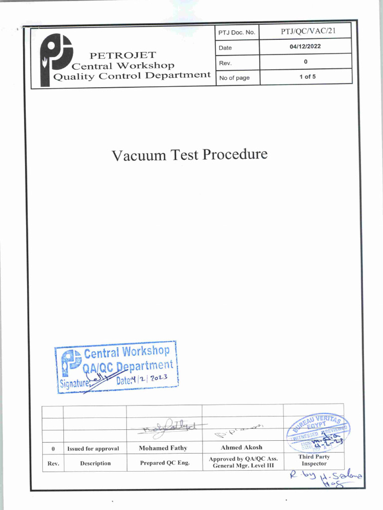 Vaccum Test Procedure | PDF