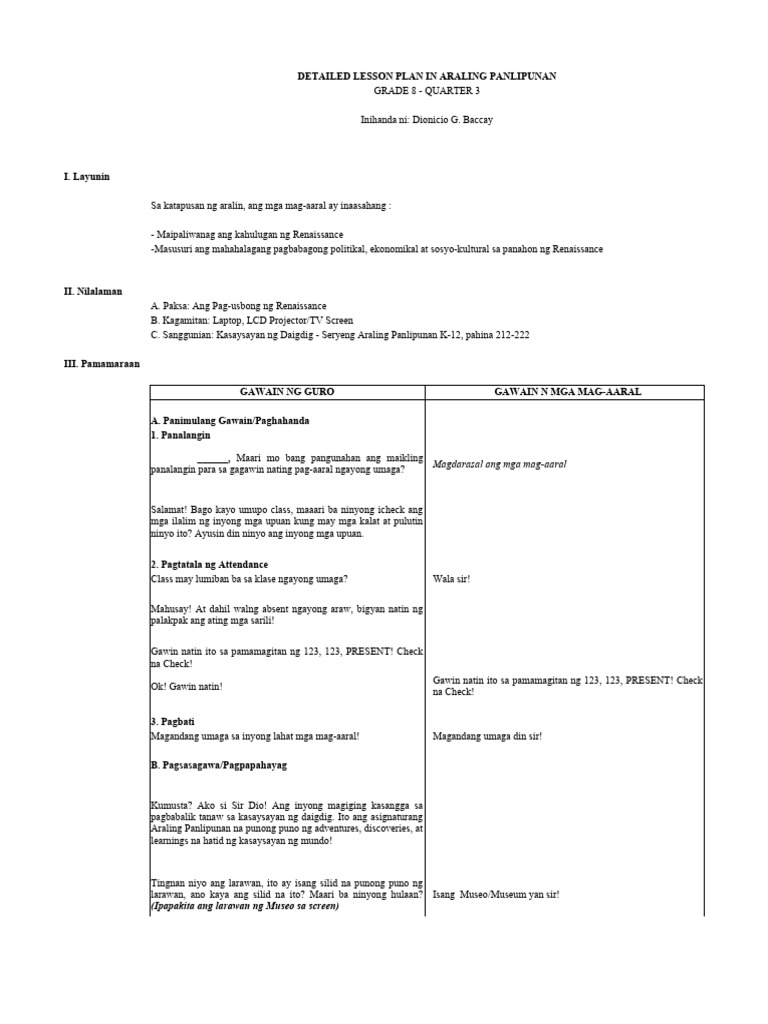 Araling Panlipunan Lesson Plan | PDF