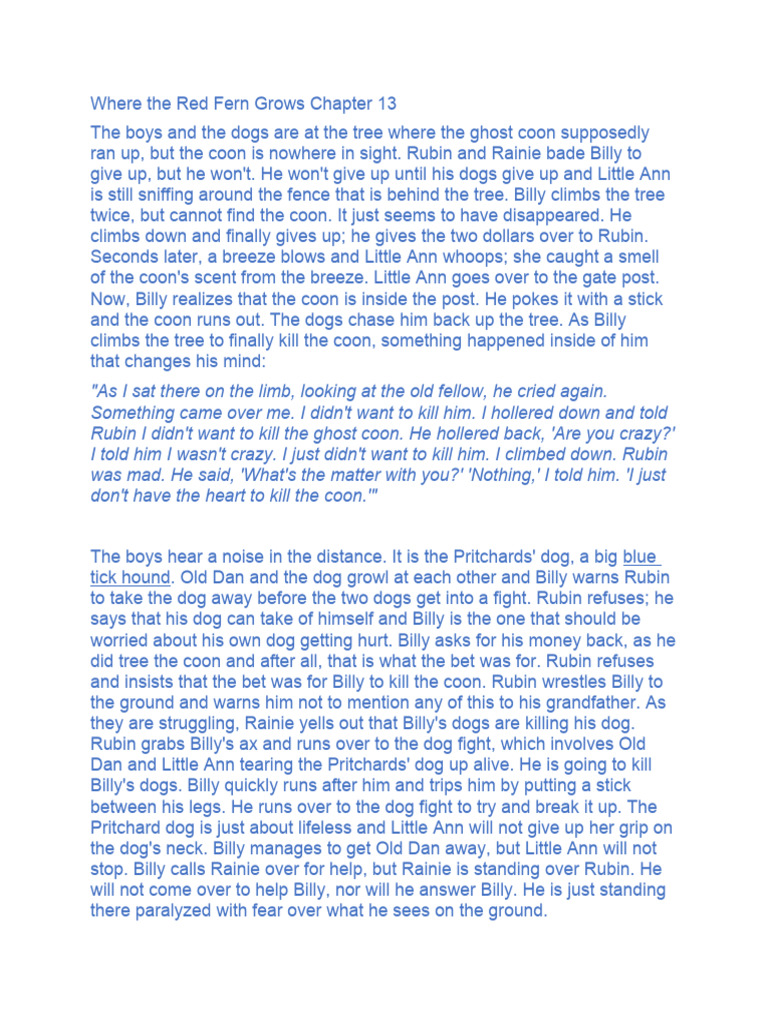 When The Red Fern Grows Chapter 13 | PDF