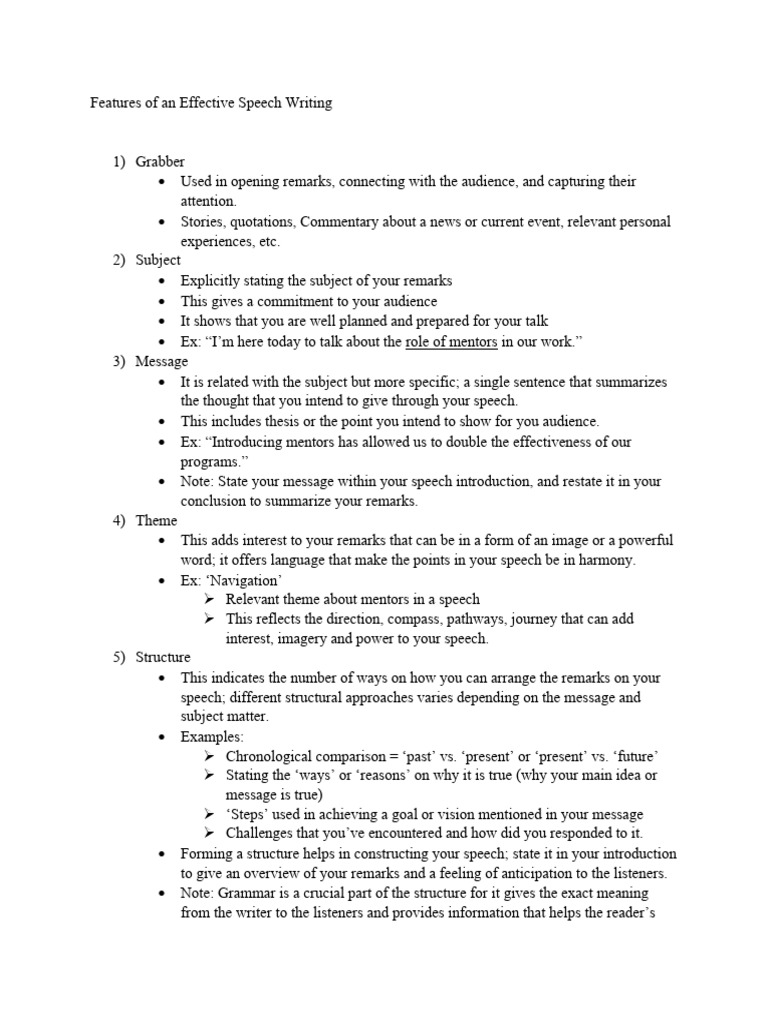 Features of An Effective Speech Writing | PDF | Linguistics | Communication Features of An Effective Speech Writing | PDF | Linguistics | Communication