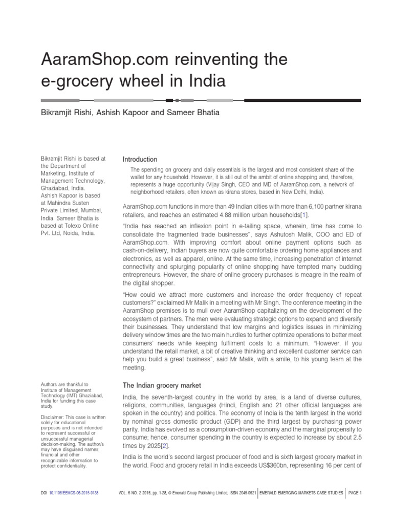Reinventing The E-Grocery Wheel in India | PDF | Retail | E Commerce