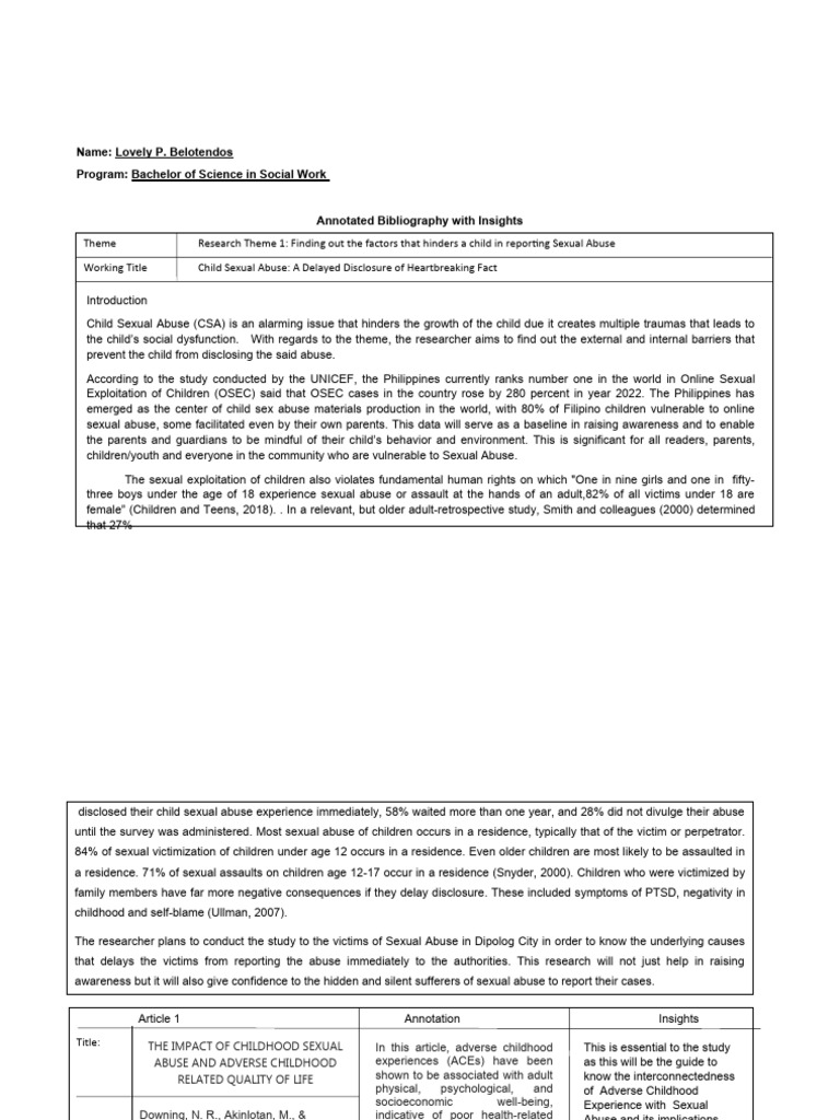 Annotated Bibliography | PDF | Child Abuse | Child Sexual Abuse Annotated Bibliography | PDF | Child Abuse | Child Sexual Abuse