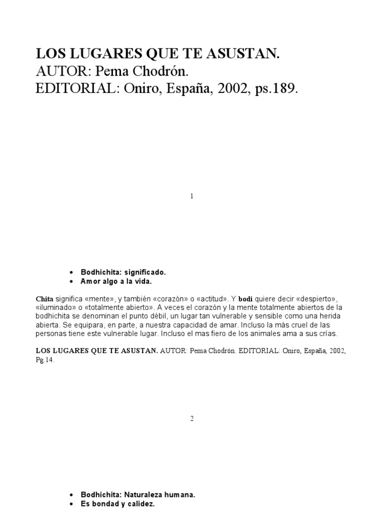 Pema Chodron, Los Lugares Que Te Asustan | PDF | Sufrimiento | Felicidad