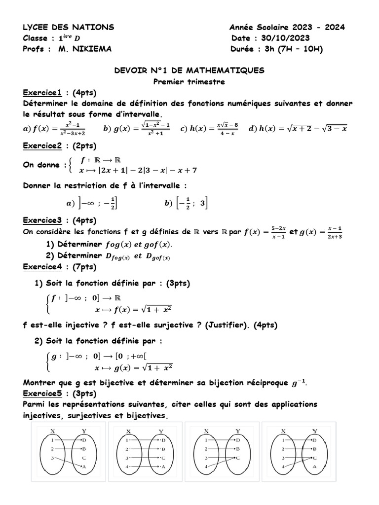 Dev1 Maths 1ère D (TRI 1) 2024 | PDF | Méthodes et références pédagogiques