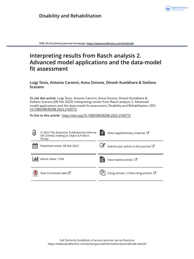 Interpreting Results From Rasch Analysis 2. Advanced Model Applications and The Data-Model Fit ...