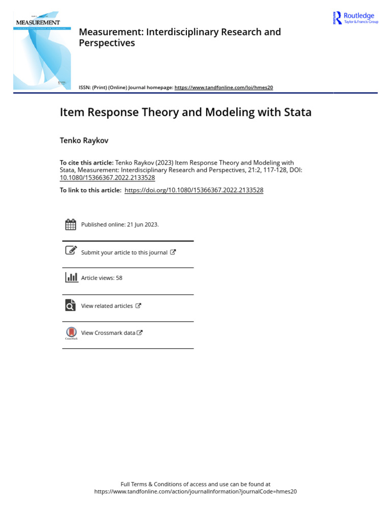 Item Response Theory and Modeling With Stata | PDF | Akaike Information Criterion | Statistical ...