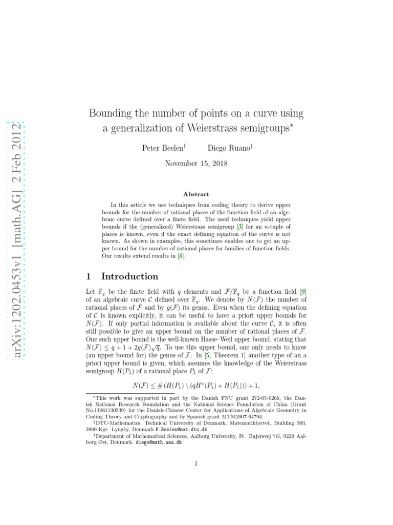 Bounding The Number of Points On A Curve Using A Generalization of Weierstrass Semigroups | PDF ...