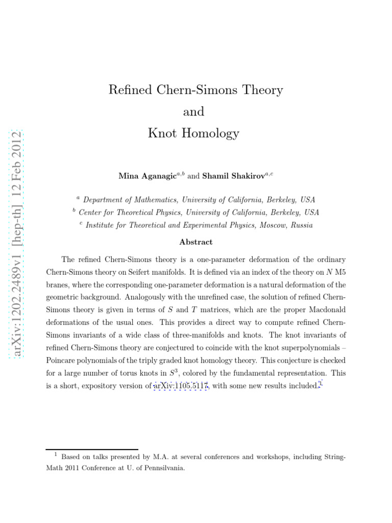 Refined Chern-Simons Theory and Knot Homology: A, B A, C | PDF ...