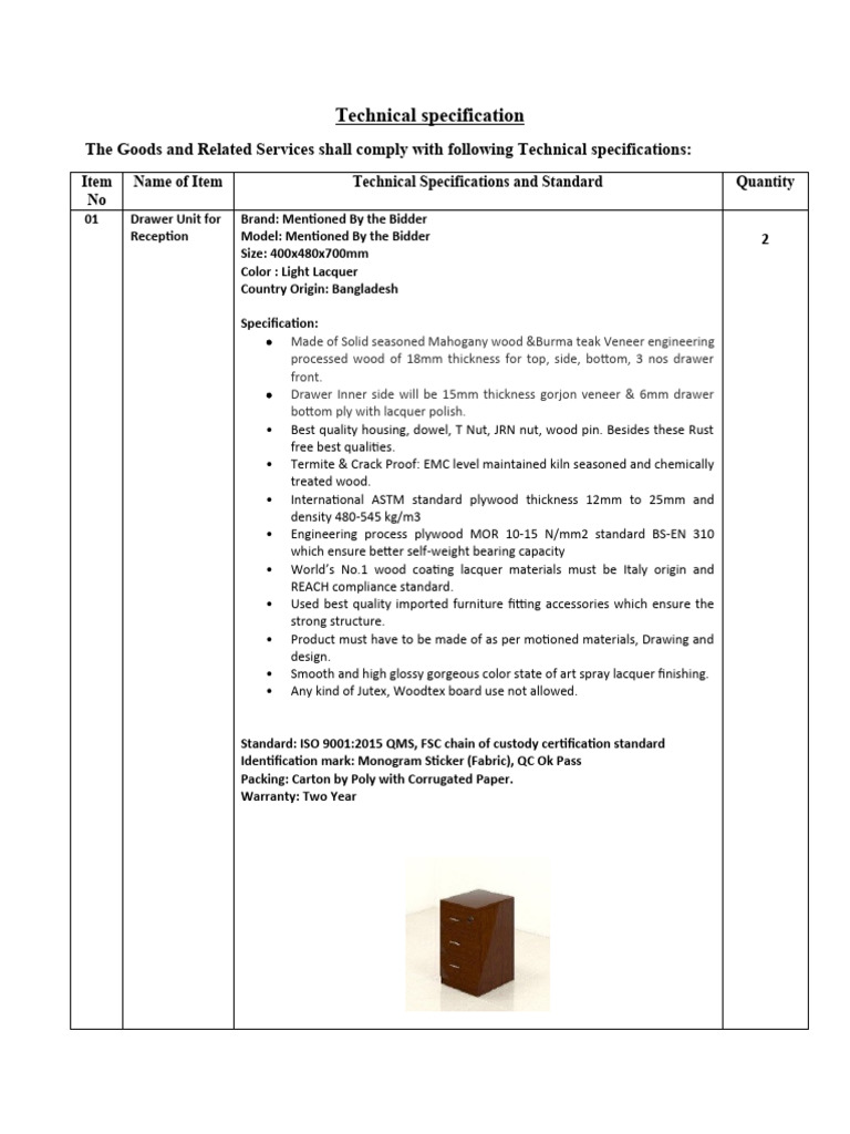 Technical Specifications - Final - 1 ST Part | PDF | Plywood | Chair