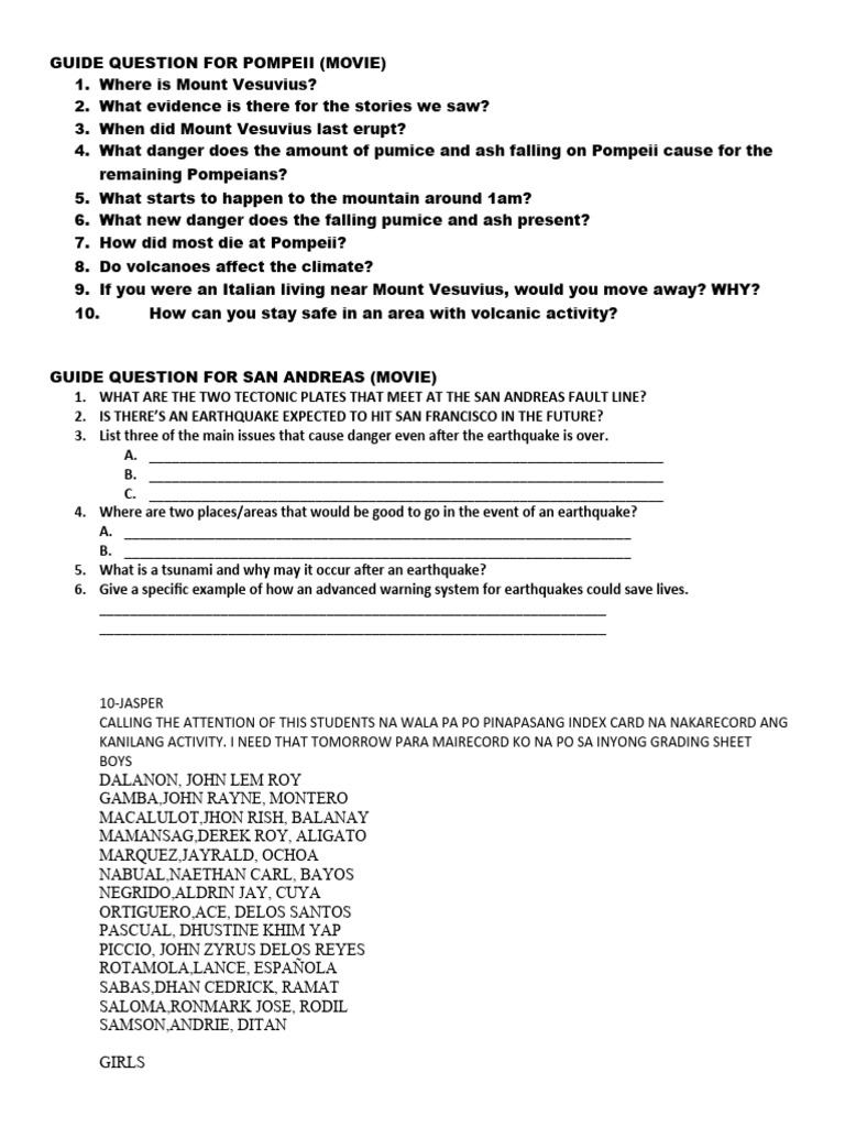Guide Question For Pompeii | PDF | Mount Vesuvius | Volcano