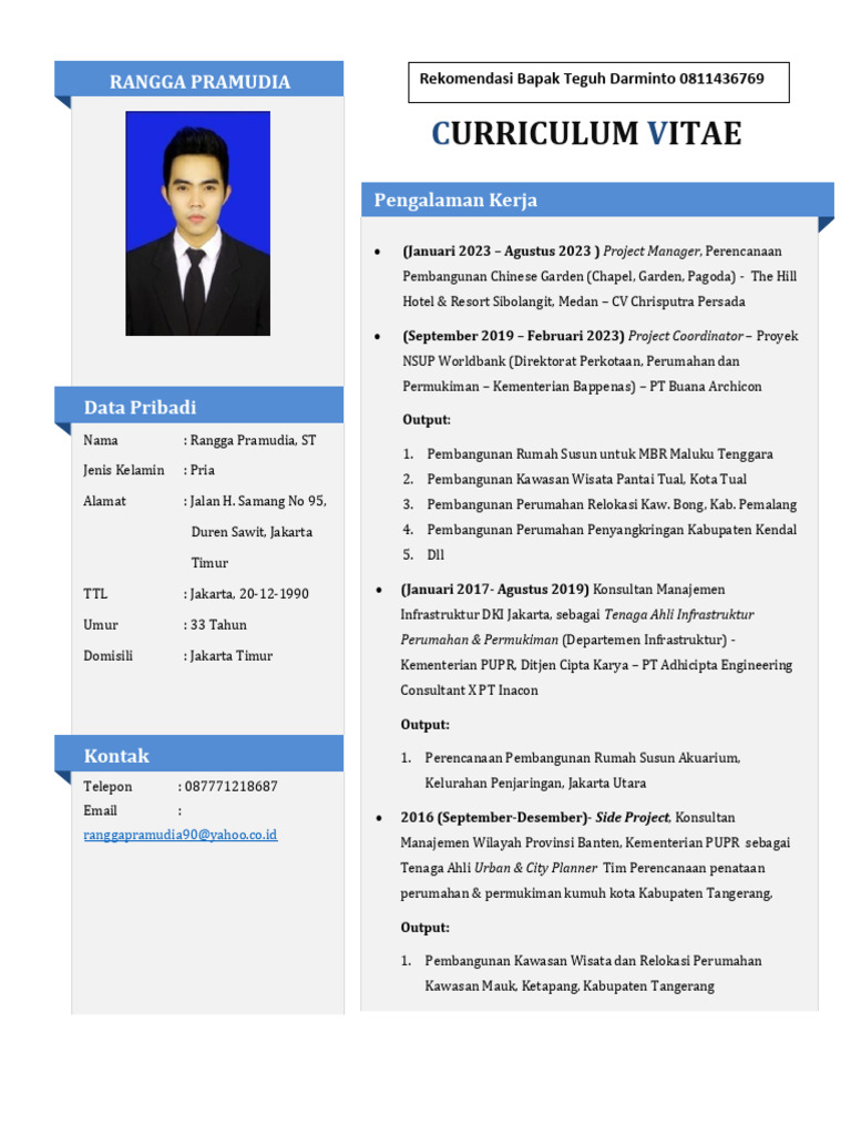 CV Rangga & Portofolio - Site MNG | PDF