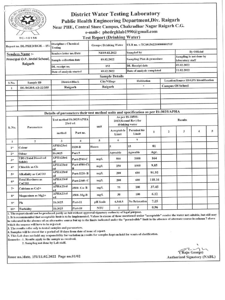 Drinking Water Lab Report | PDF