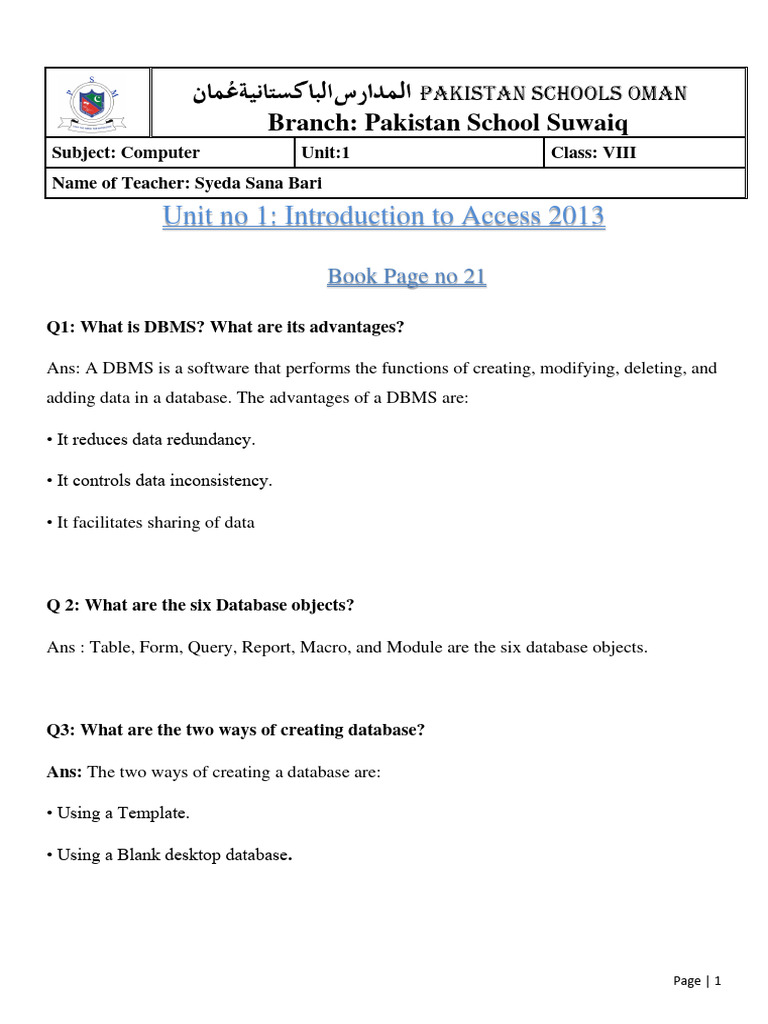 Unit No 1 Grade 8 | PDF