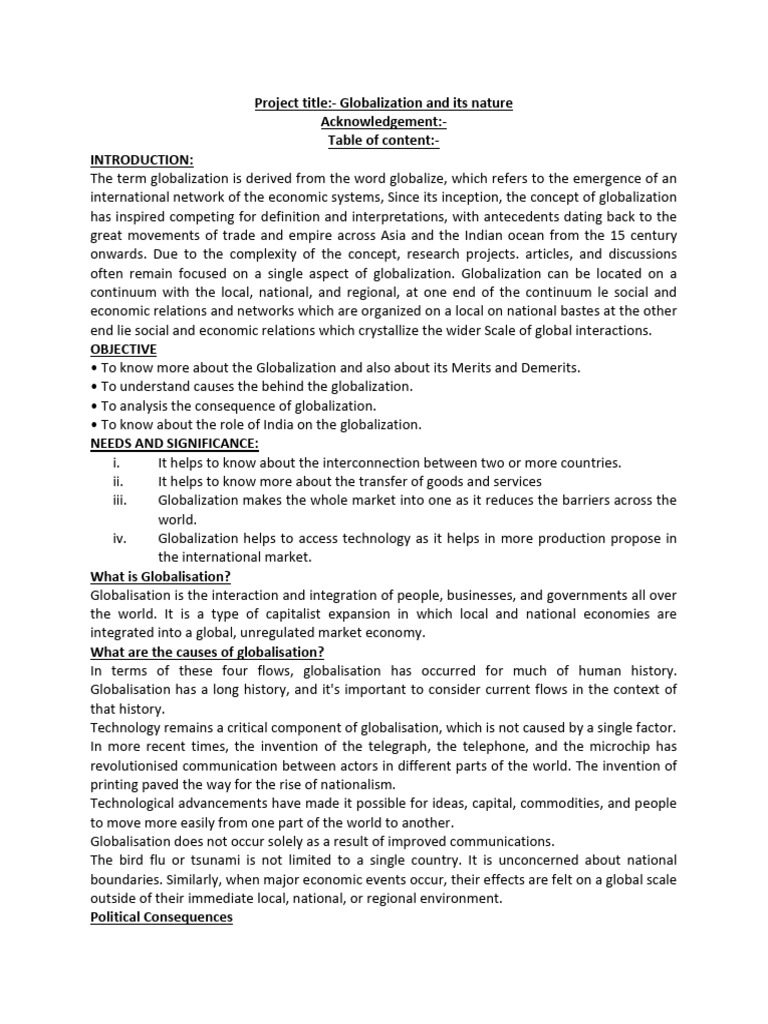 Project On Globalisation | PDF