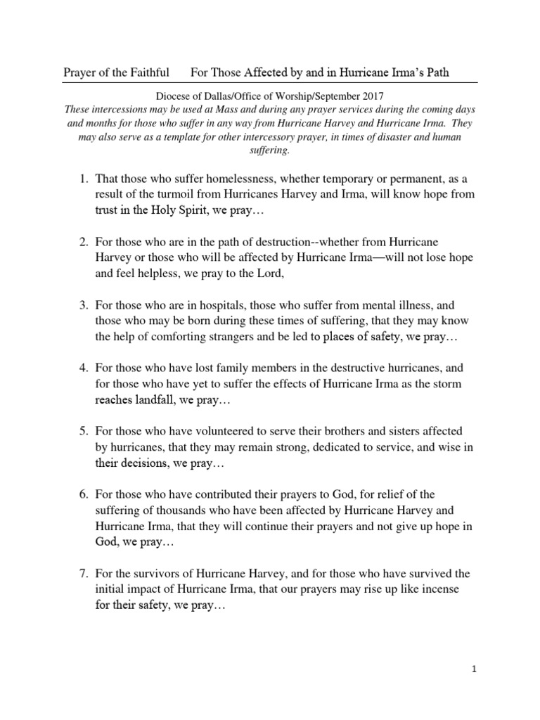 Prayer For Those Who Suffer The Effects of HurricanesENG | PDF | Prayer ...