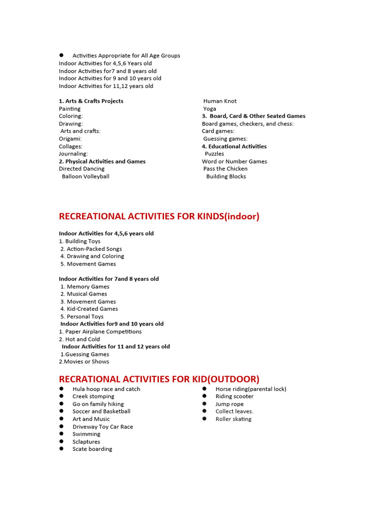 Reacreational Area Programs | PDF | Recreation | Toys