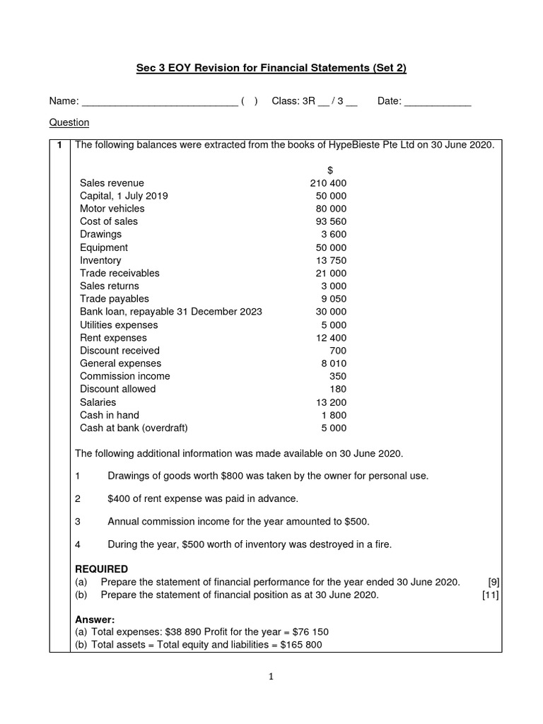 EOY Revision - CH 5 Financial Statements (Set 2) | PDF | Finance ...