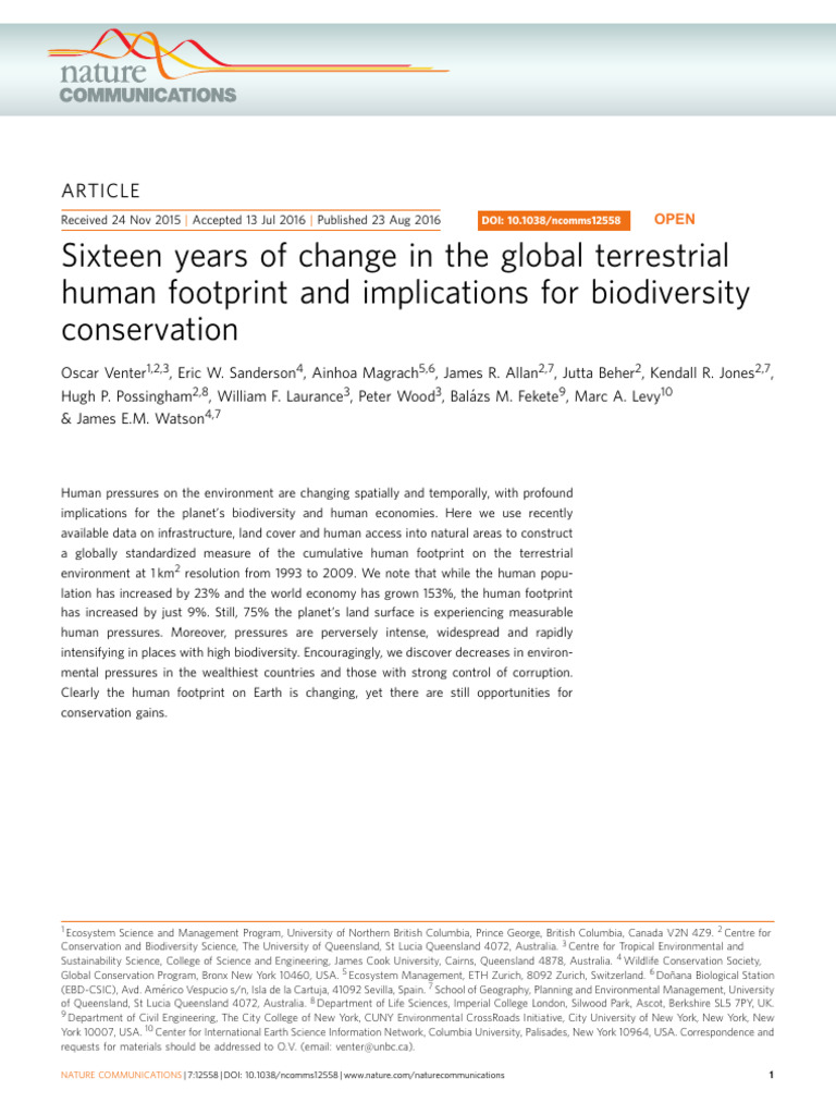 Venter Et Al. 2016-Human Footprint | PDF