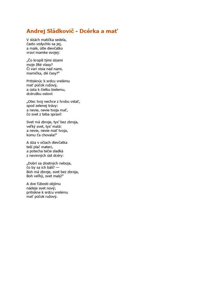 Andrej Sládkovič - Dcérka A Mať | PDF
