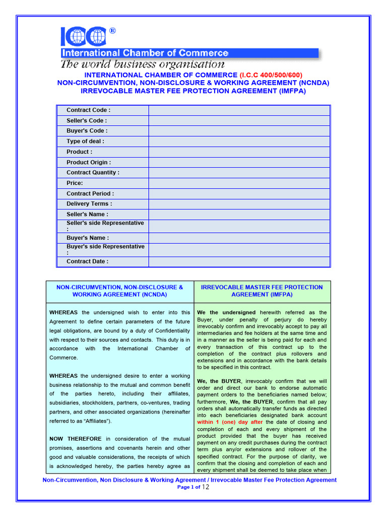 ICC NCNDA & IMFPA Agreement Template | PDF