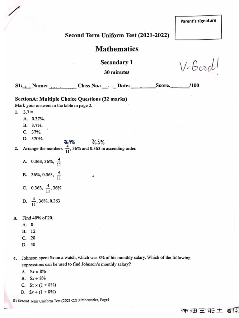 2nd Term Math UT | PDF
