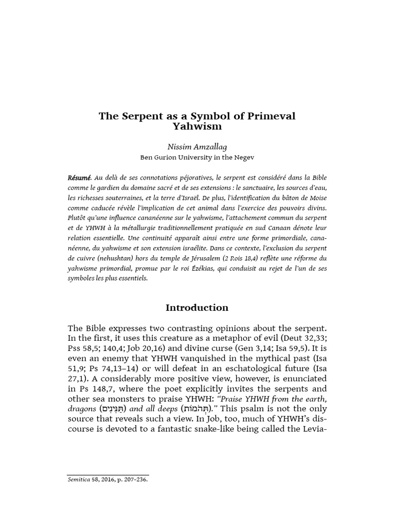 The Serpent As A Symbol of Primeval Yahw | PDF | Serpents In The Bible ...