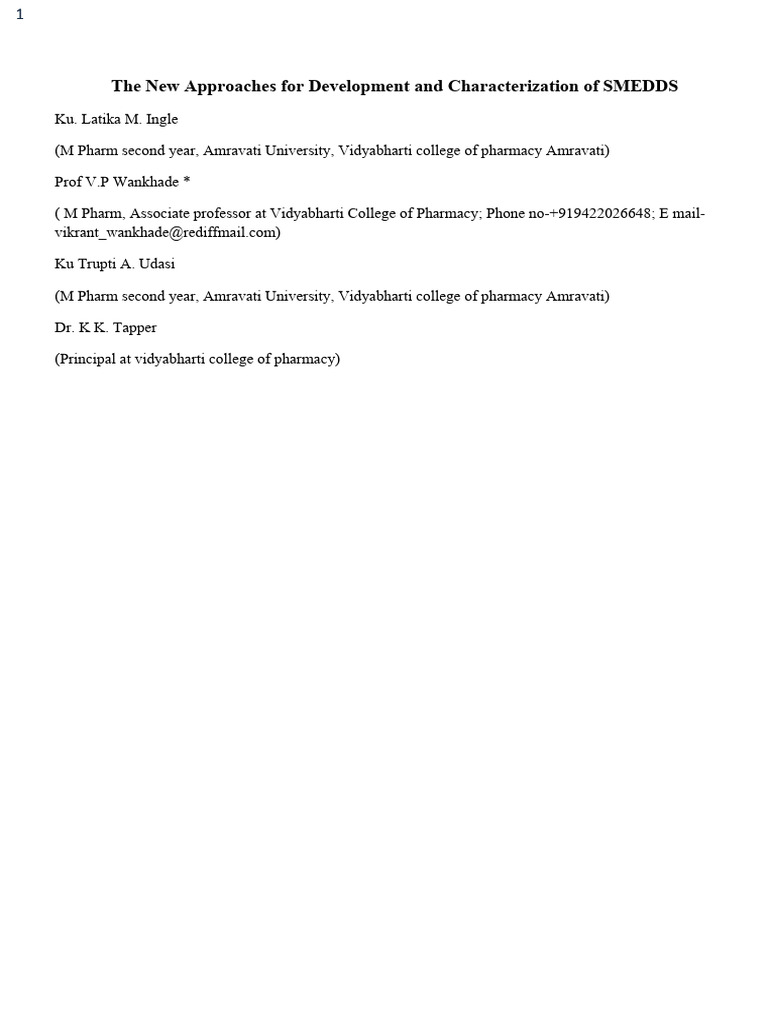 Review of Smedd | PDF | Emulsion | Pharmaceutical Formulation