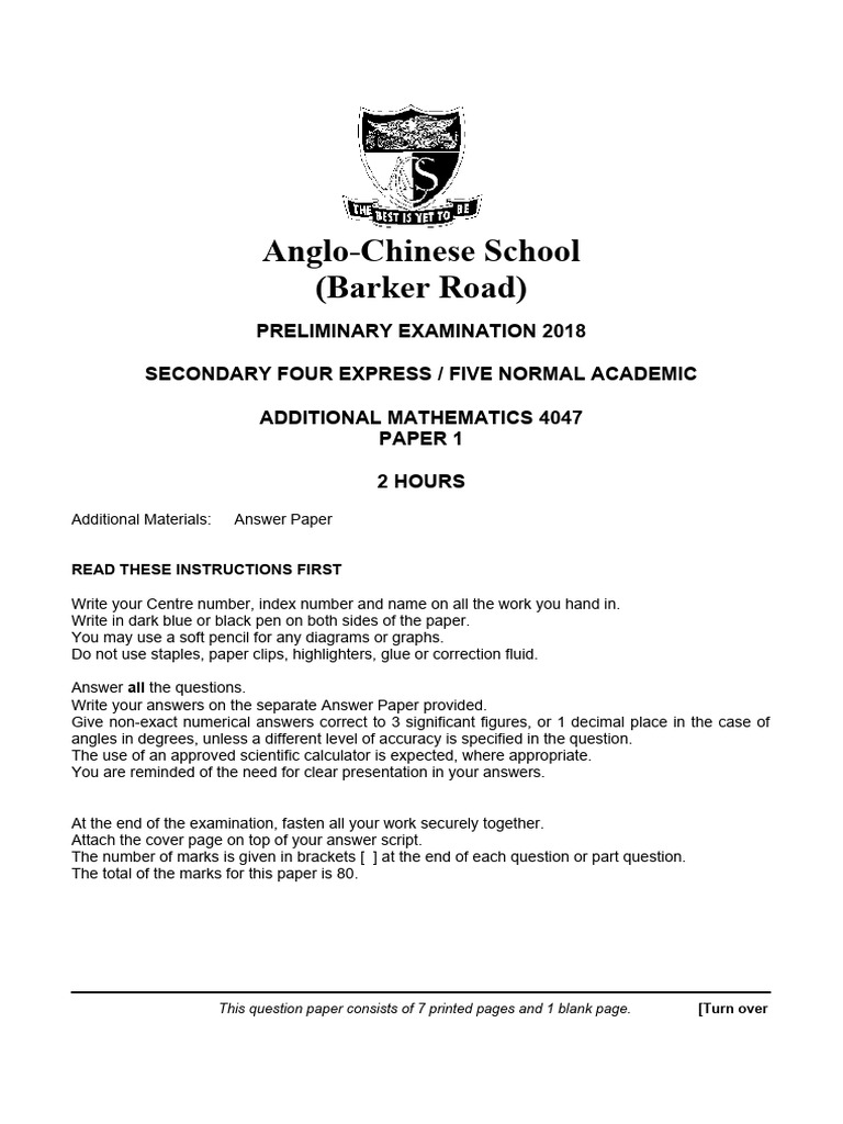 Acsbr 2018 Prelim 4exp Am P1 | PDF | Equations | Quadratic Equation