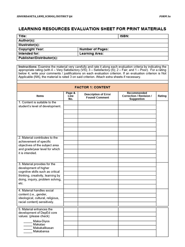 SQUAT FORM 3a LR EvaluationSheet Print Materials | PDF