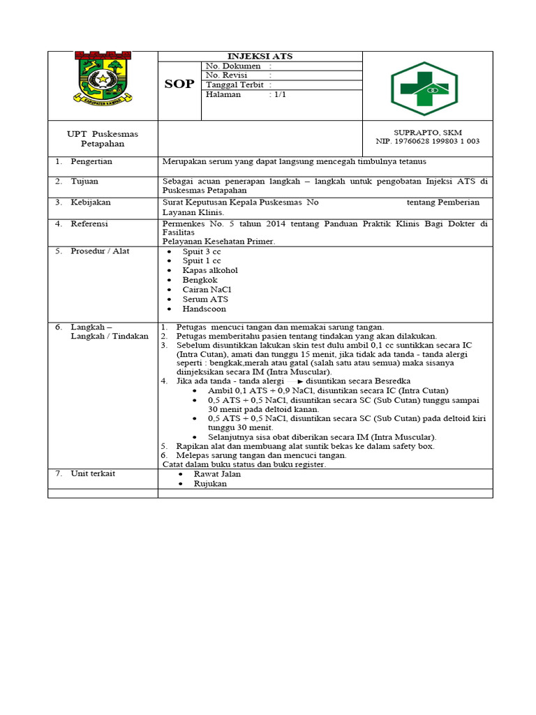 SOP Injeksi ATS | PDF | Sains & Matematika