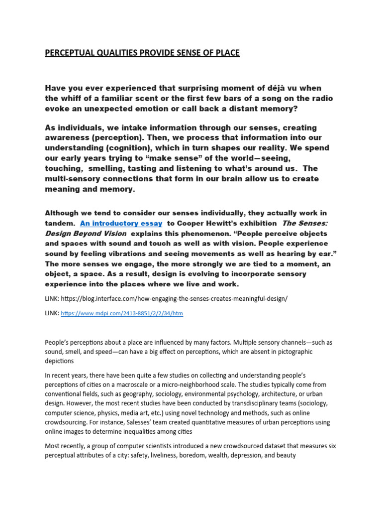 Perceptual Qualities Provide Sense of Place | PDF | Perception | Senses